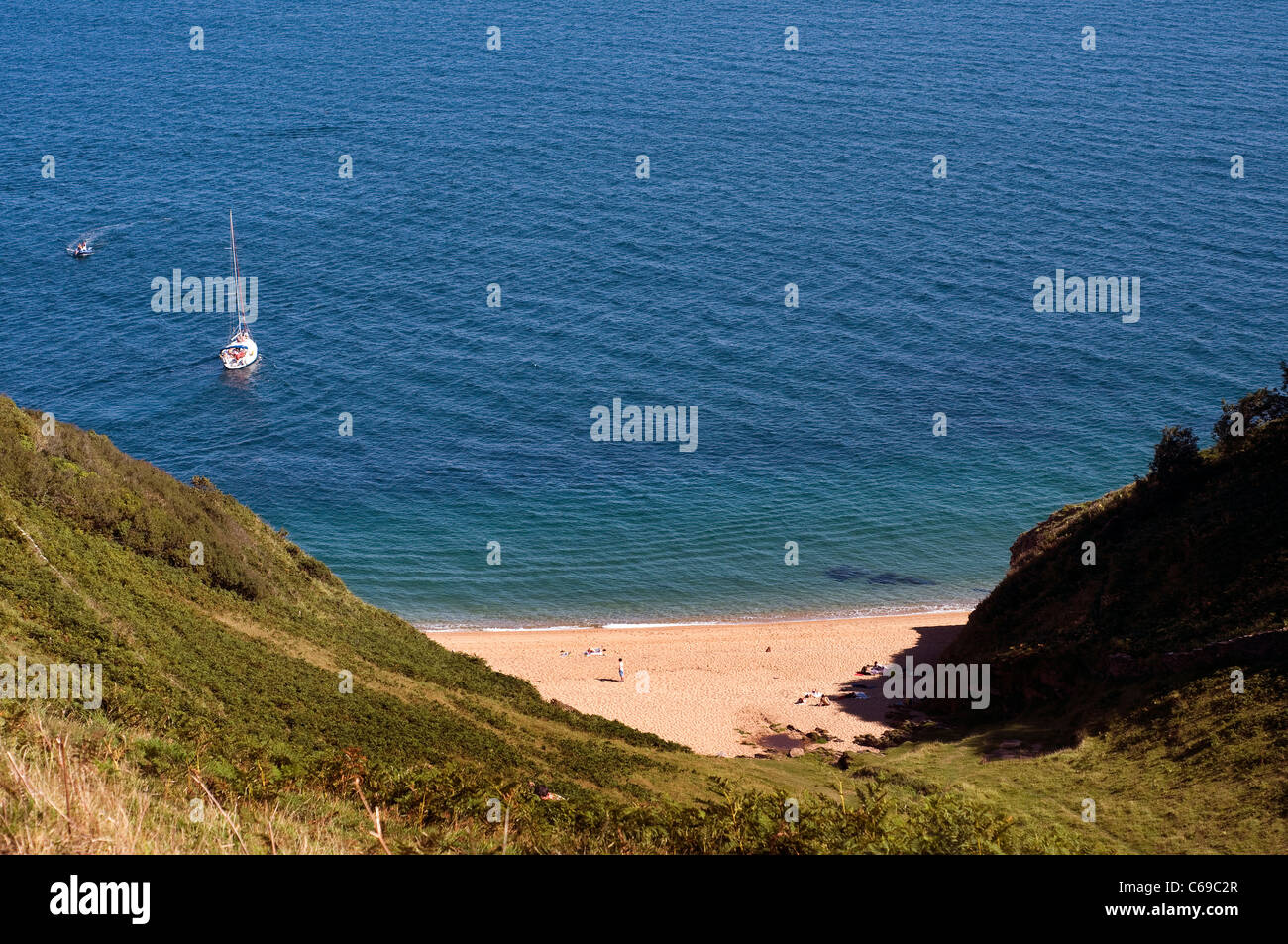 Sandy Devon cove in South Devon, Britain, Devon, coast, Landcombe, Cove ...