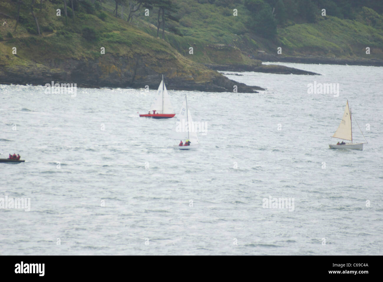 Sailing ships in the water off St Mawes Castle South Cornwall UK Stock ...