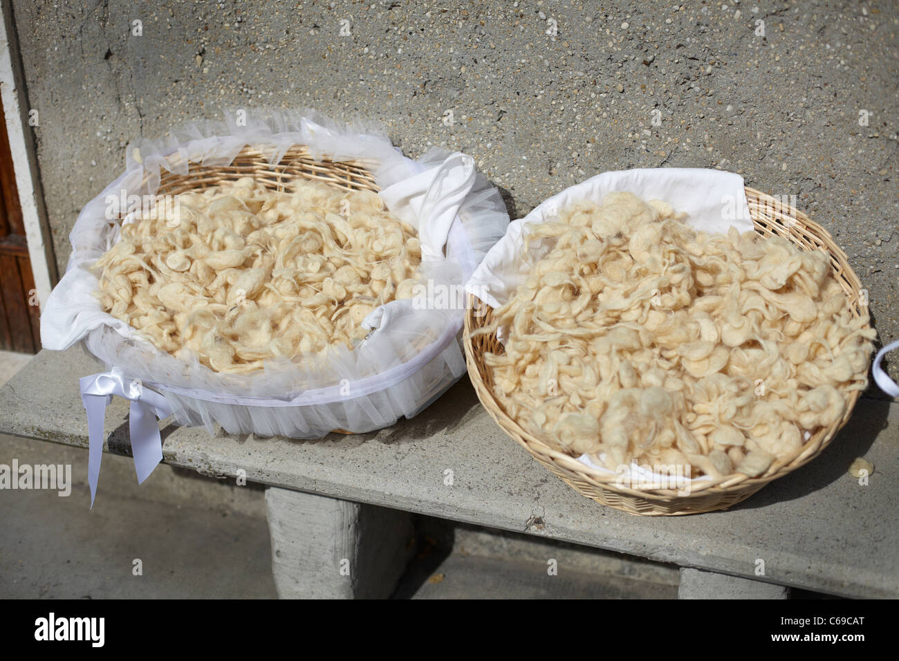 basket of wool drying in the sun Stock Photo - Alamy
