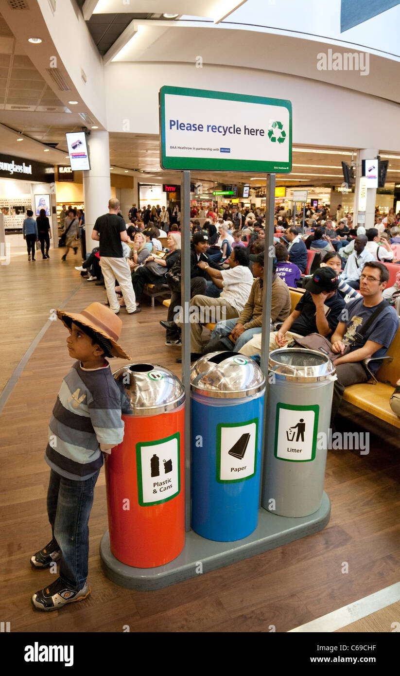 Recycling facility in the departure lounge, Terminal 3, Heathrow ...