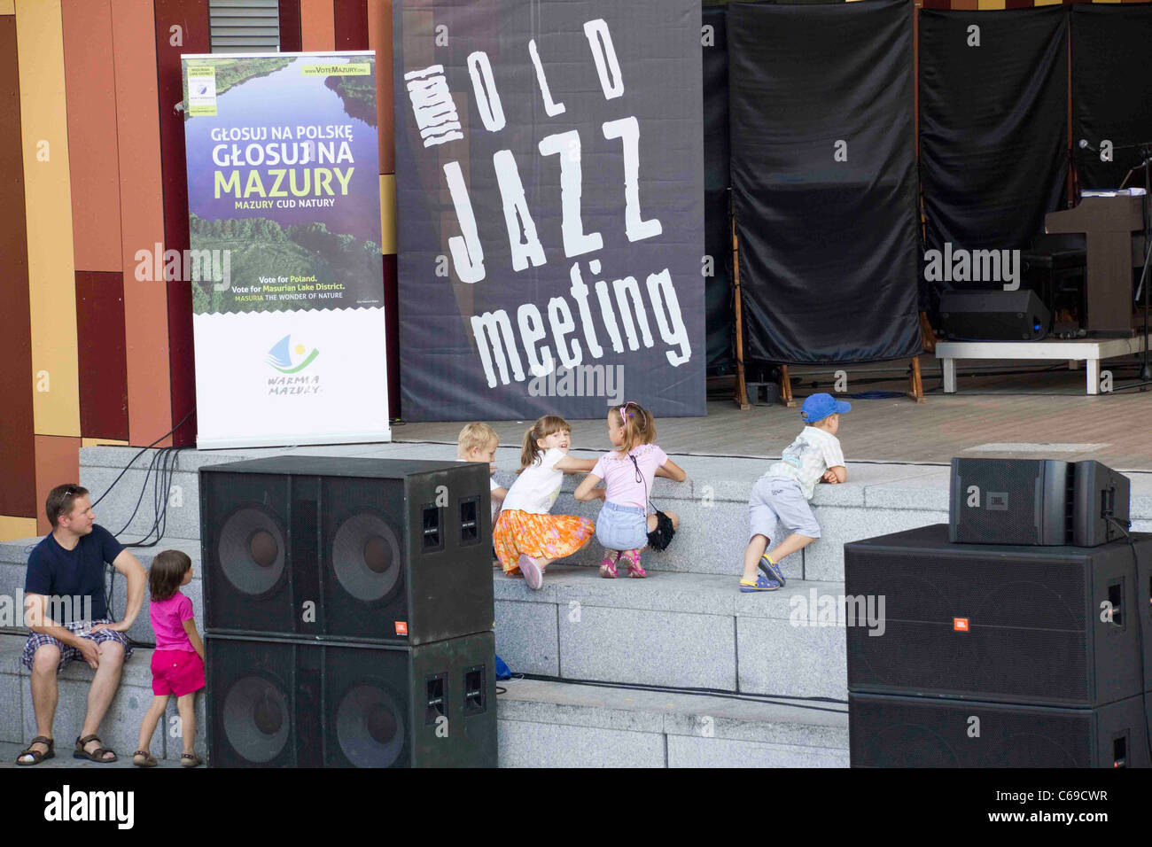 Children listening at a jazz concert, Ilawa, Mazury Lake District ...