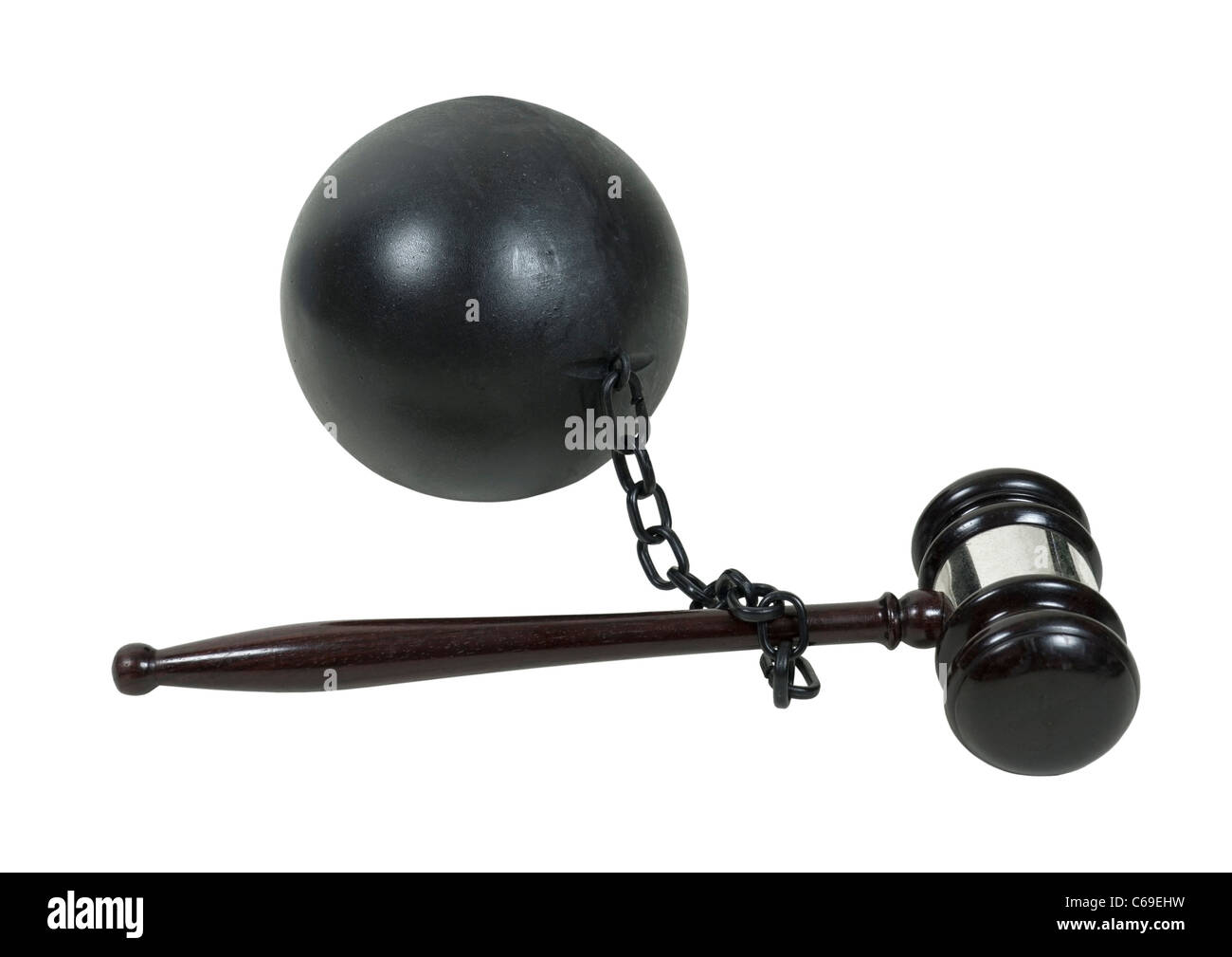 Facing legal issues shown by a wooden gavel attached to a ball and ...