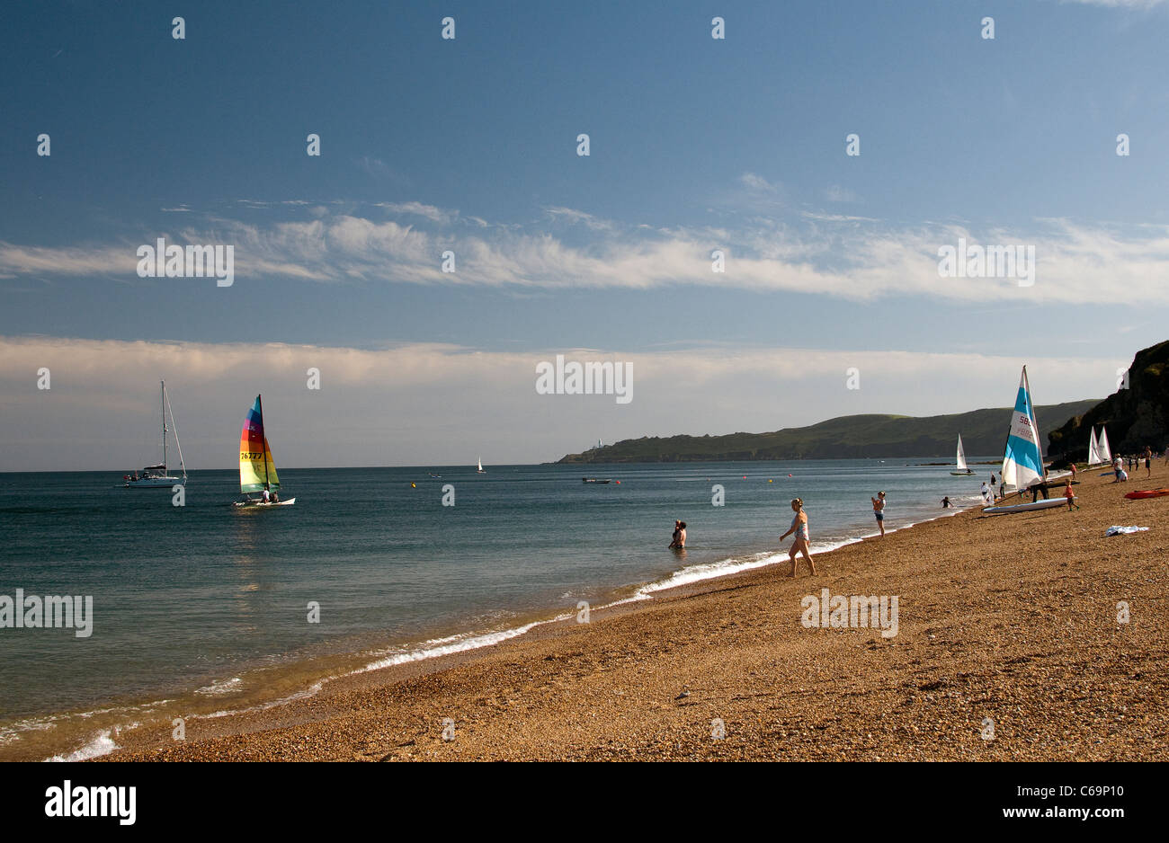 Slapton Sands and Slapton Ley,Devon,South Devon,blue, boat, boating ...