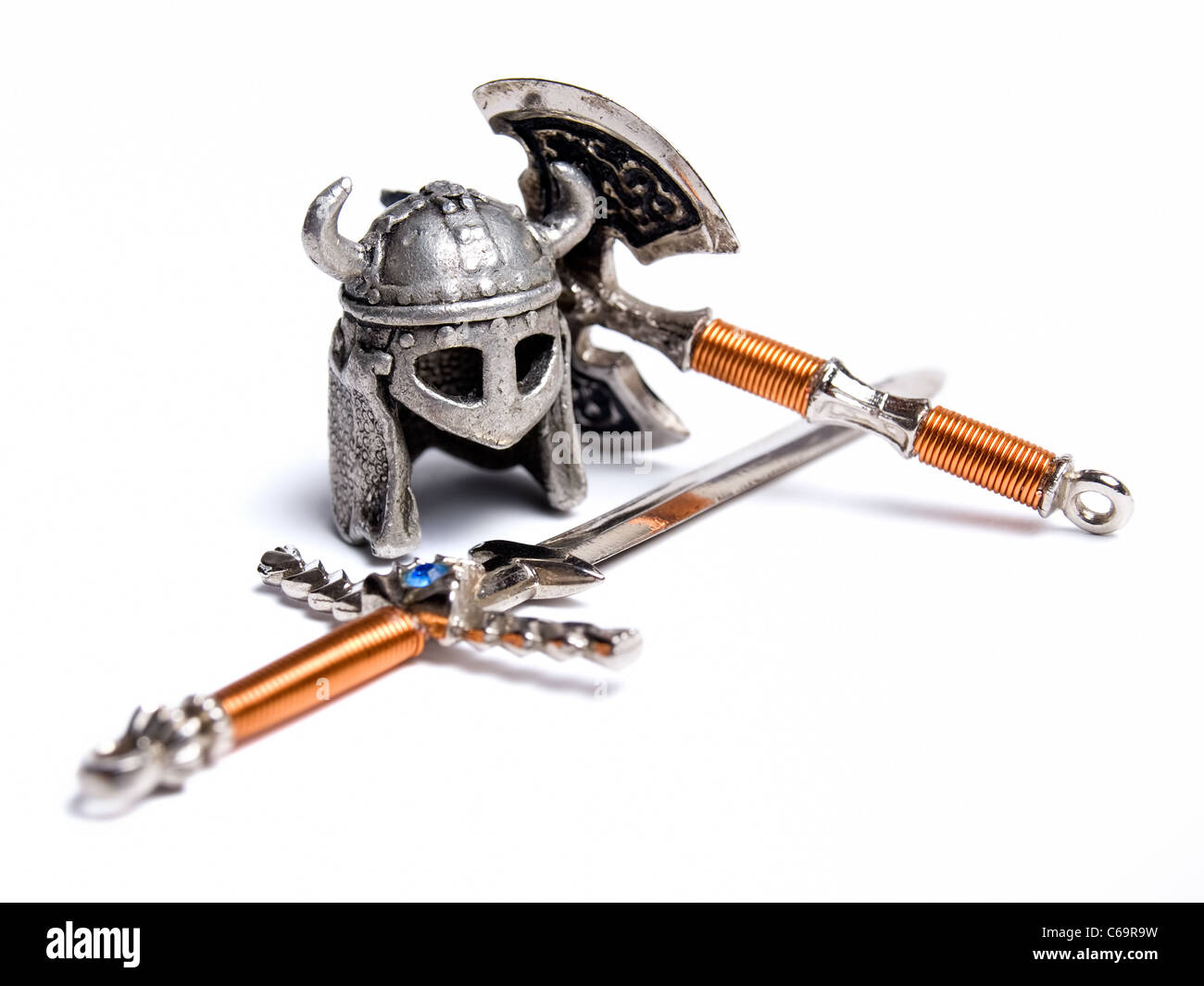Equipment of European warriors from the past on a white background ...
