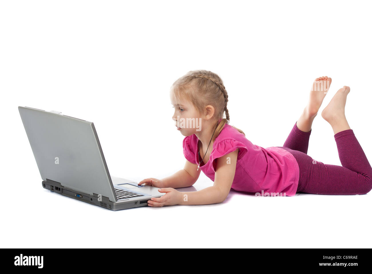 Beautiful girl studying with laptop isolated on white Stock Photo - Alamy