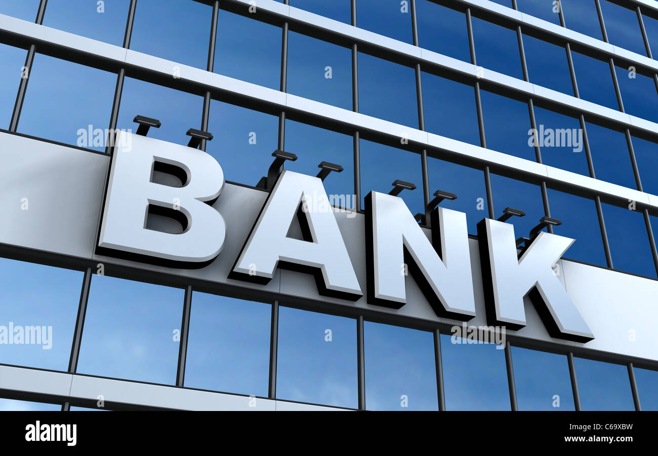 Building and sign bank (done in 3d Stock Photo - Alamy