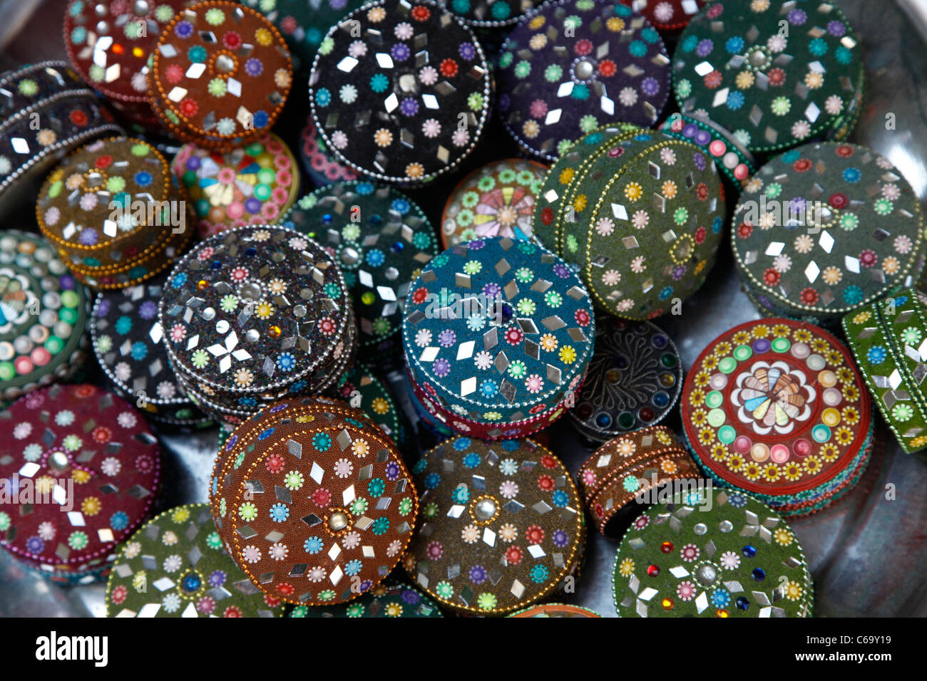 Decorated brass boxes for sale in the old city East Jerusalem in Israel ...