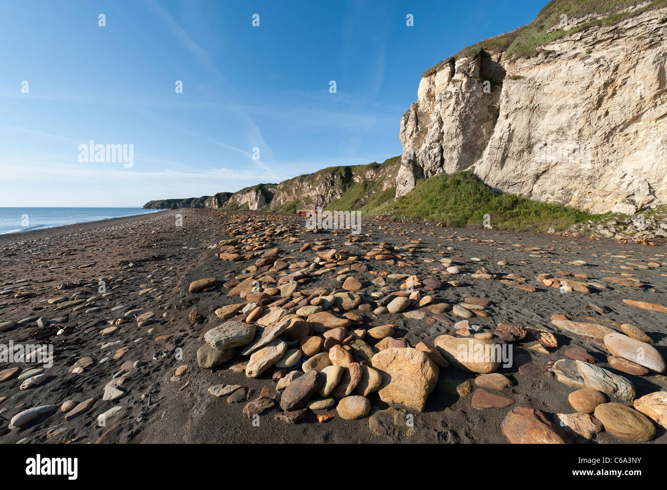 Eroded limestone cliffs on Blast Beach near Seaham in County Durham ...