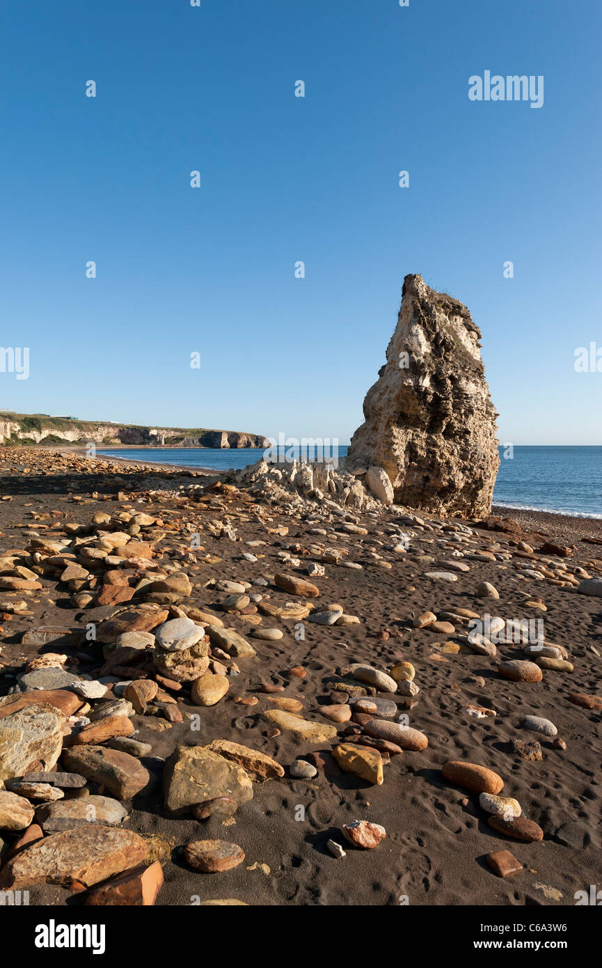 Eroded sea stack on Blast Beach near Seaham in County Durham Stock ...