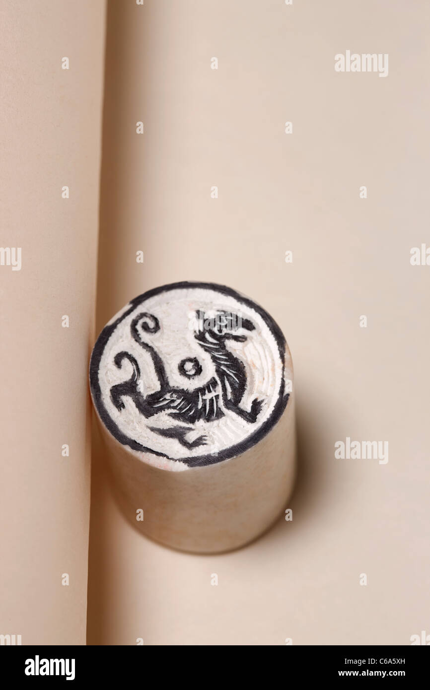 Close-up of Chinese white tiger stamp Stock Photo - Alamy