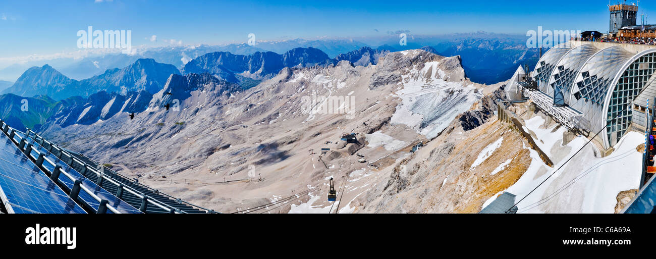 The view from the top of Zugspitze, the highest mountain in Germany ...