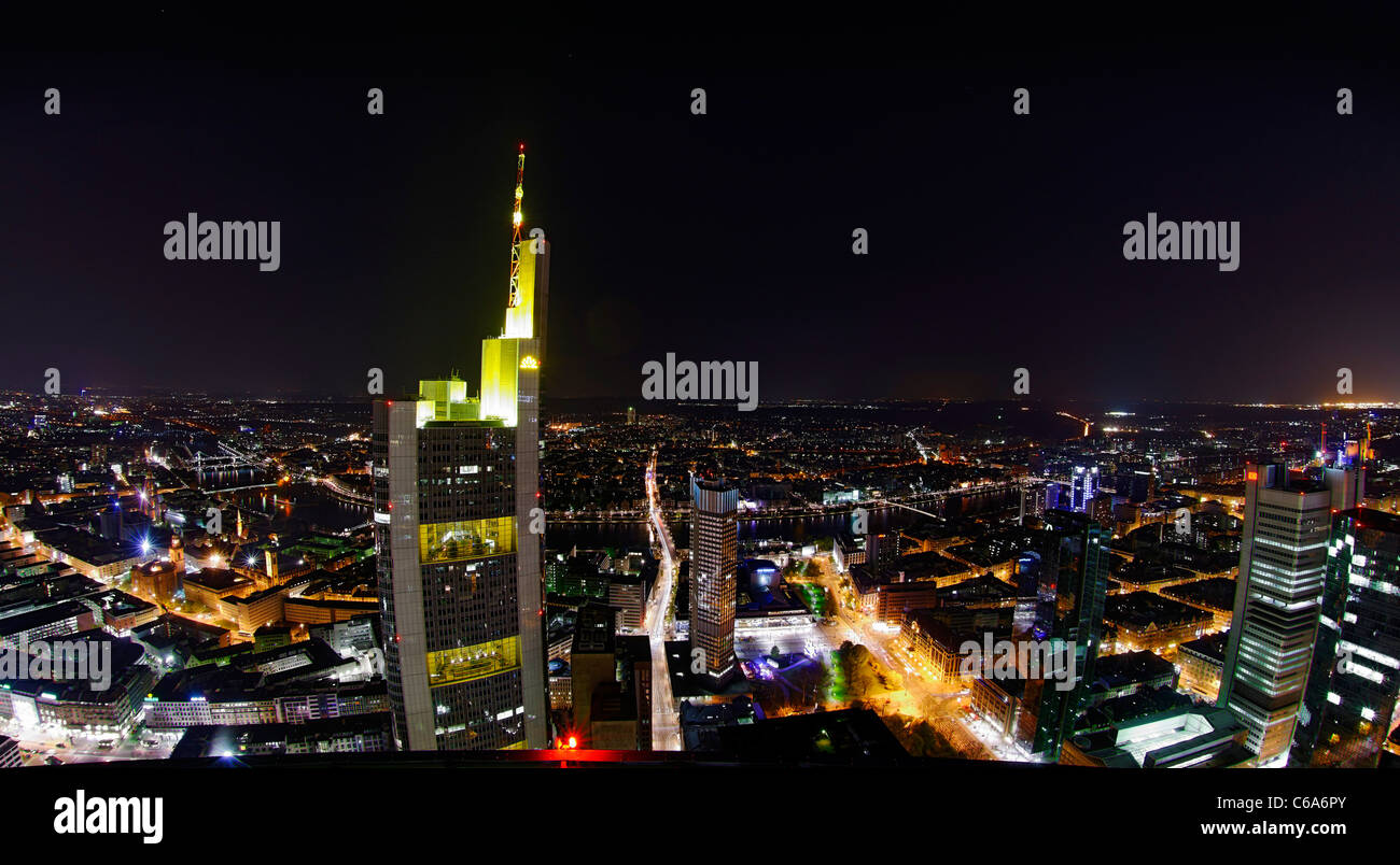 Panoramic view from the Main Tower across Frankfurt am Main at night ...