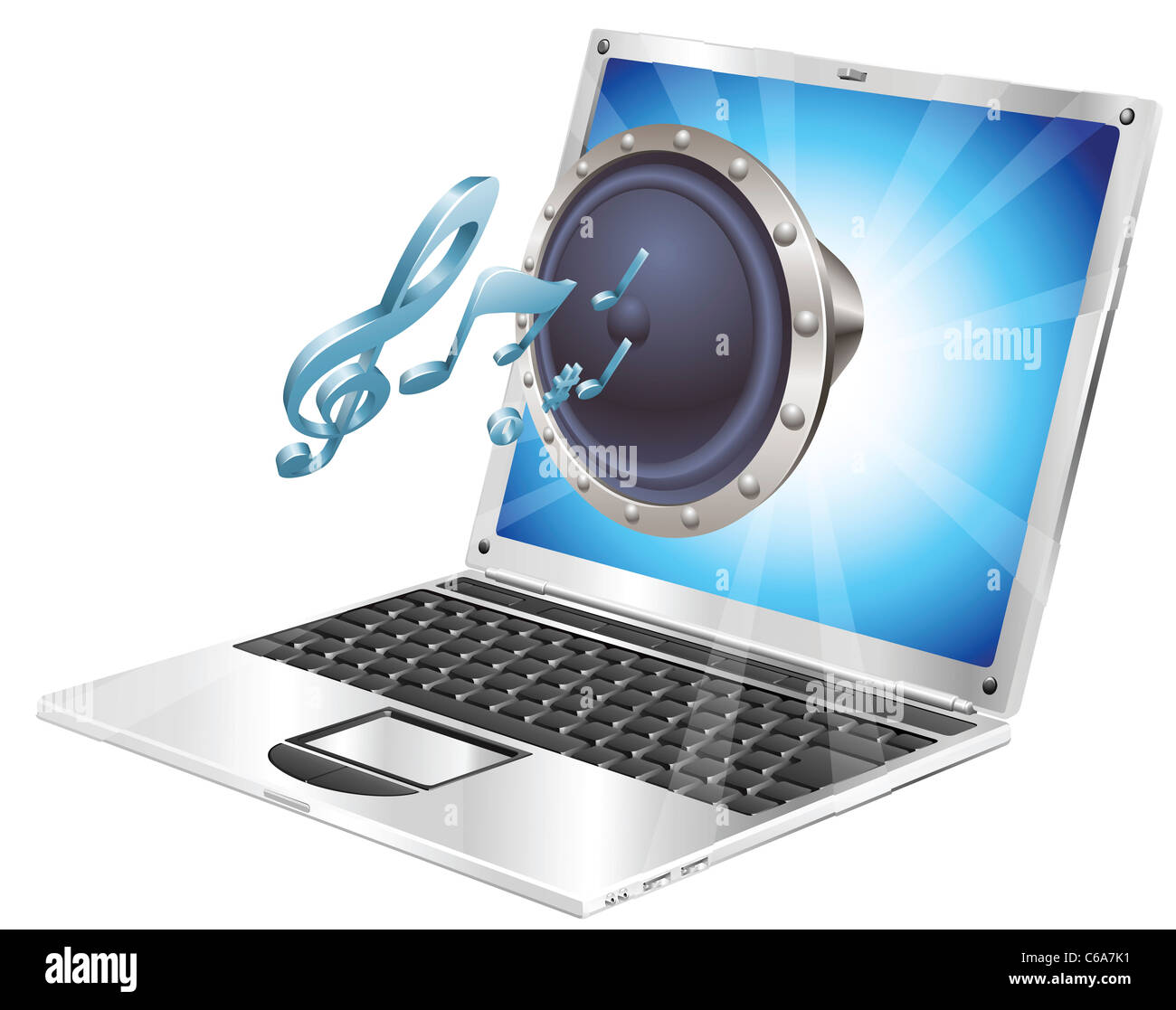 Speaker icon coming out of laptop screen concept Stock Photo - Alamy