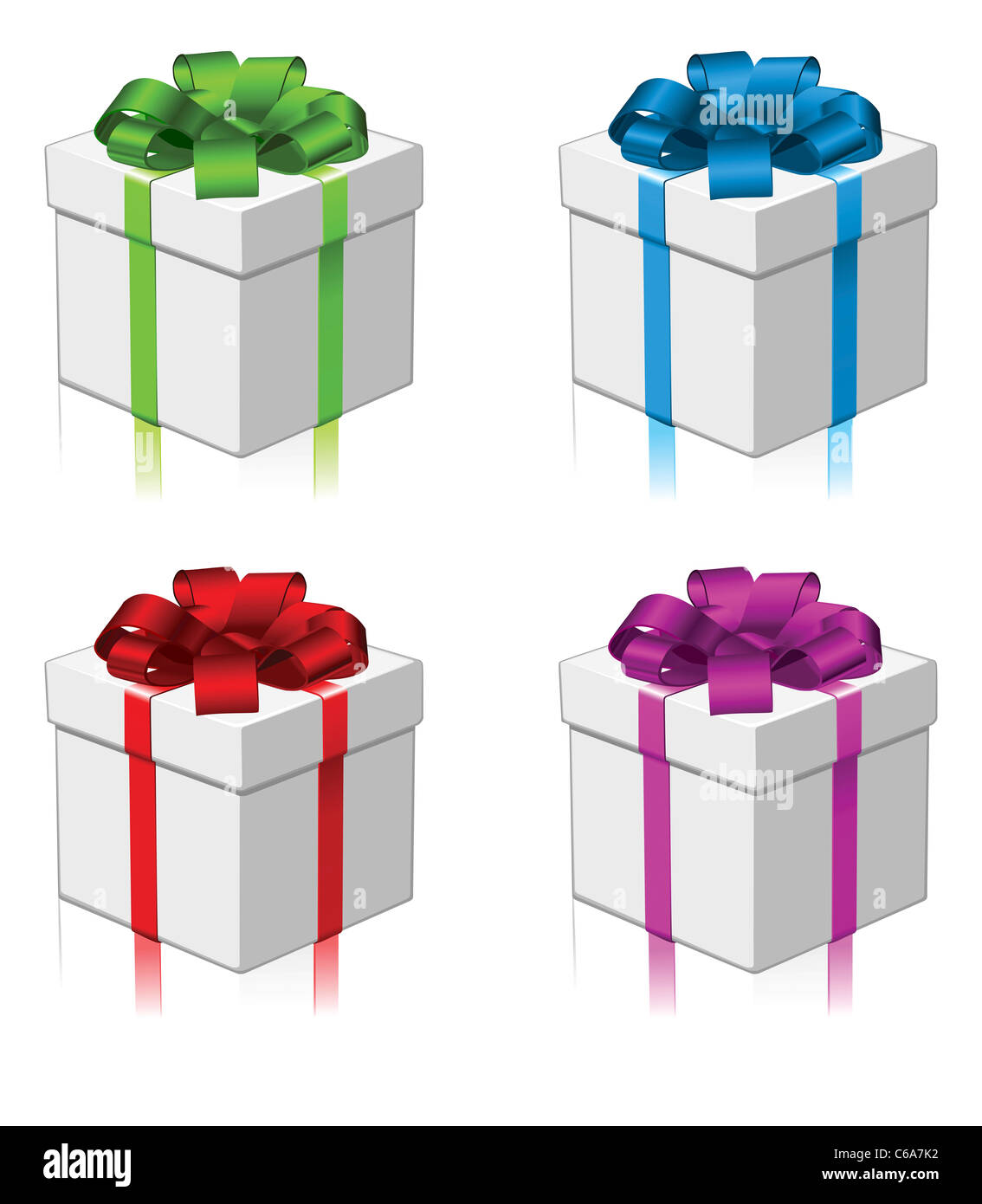Gift in four different colour variations. Red, green, blue, and purple ...