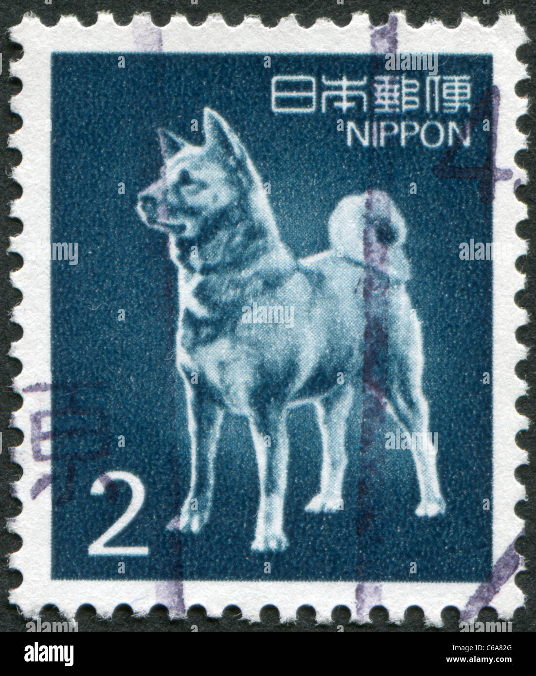 JAPAN - 1989: A stamp printed in Japan, depicts a dog breed Akita Inu ...