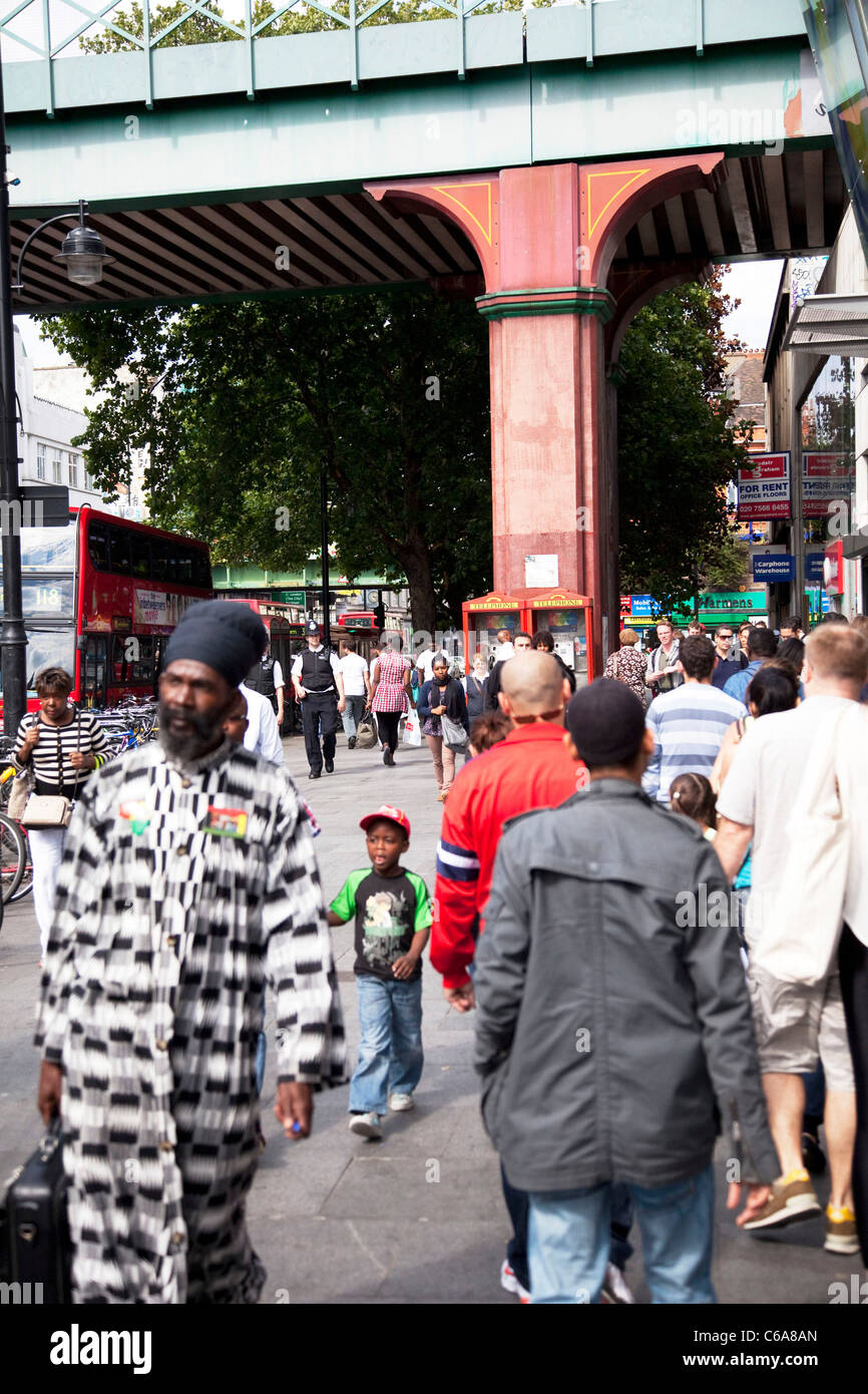 Street scene on Brixton Road, a multicultural area in South London ...