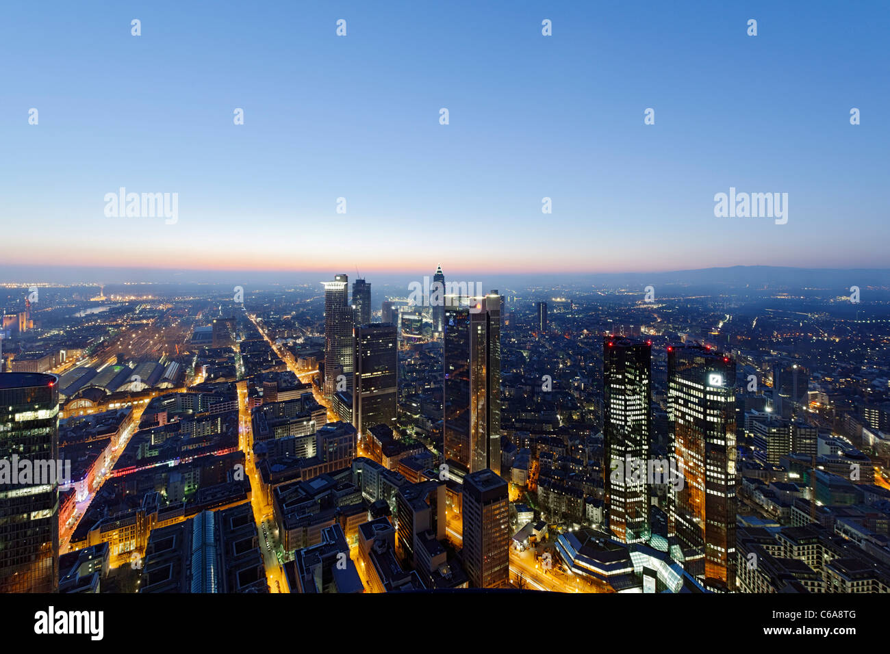 Panoramic view from the Main Tower across Frankfurt am Main at night ...
