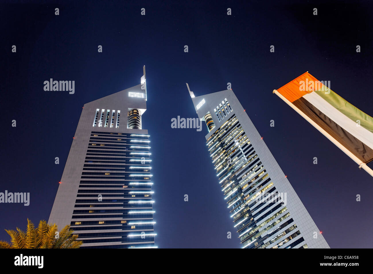 EMIRATES TOWERS at night, Financial District, Dubai, United Arab ...