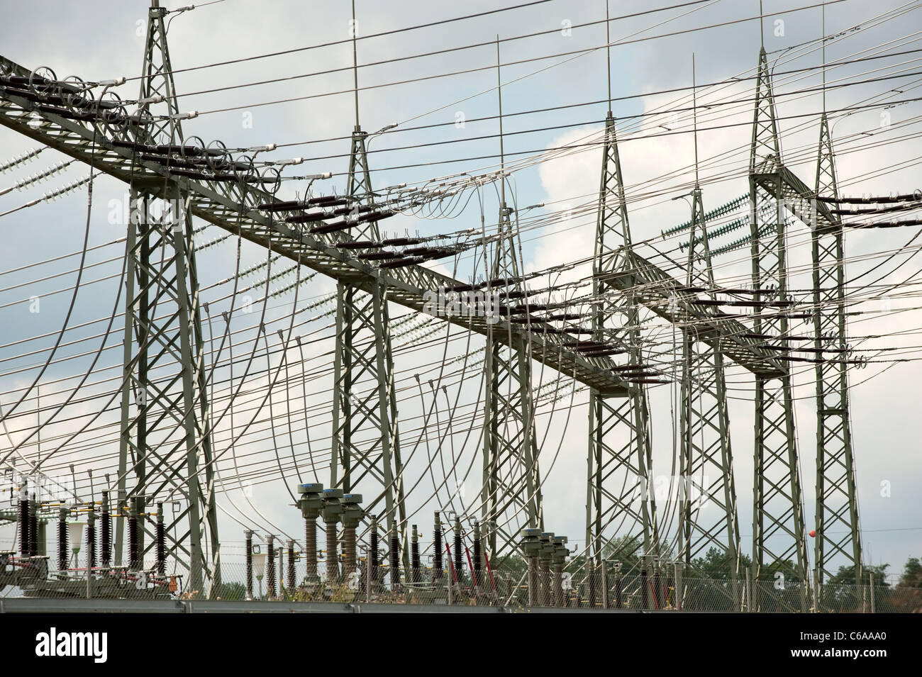 Electricity cables E40 Weisweiler Germany Deutschland Europe Stock ...