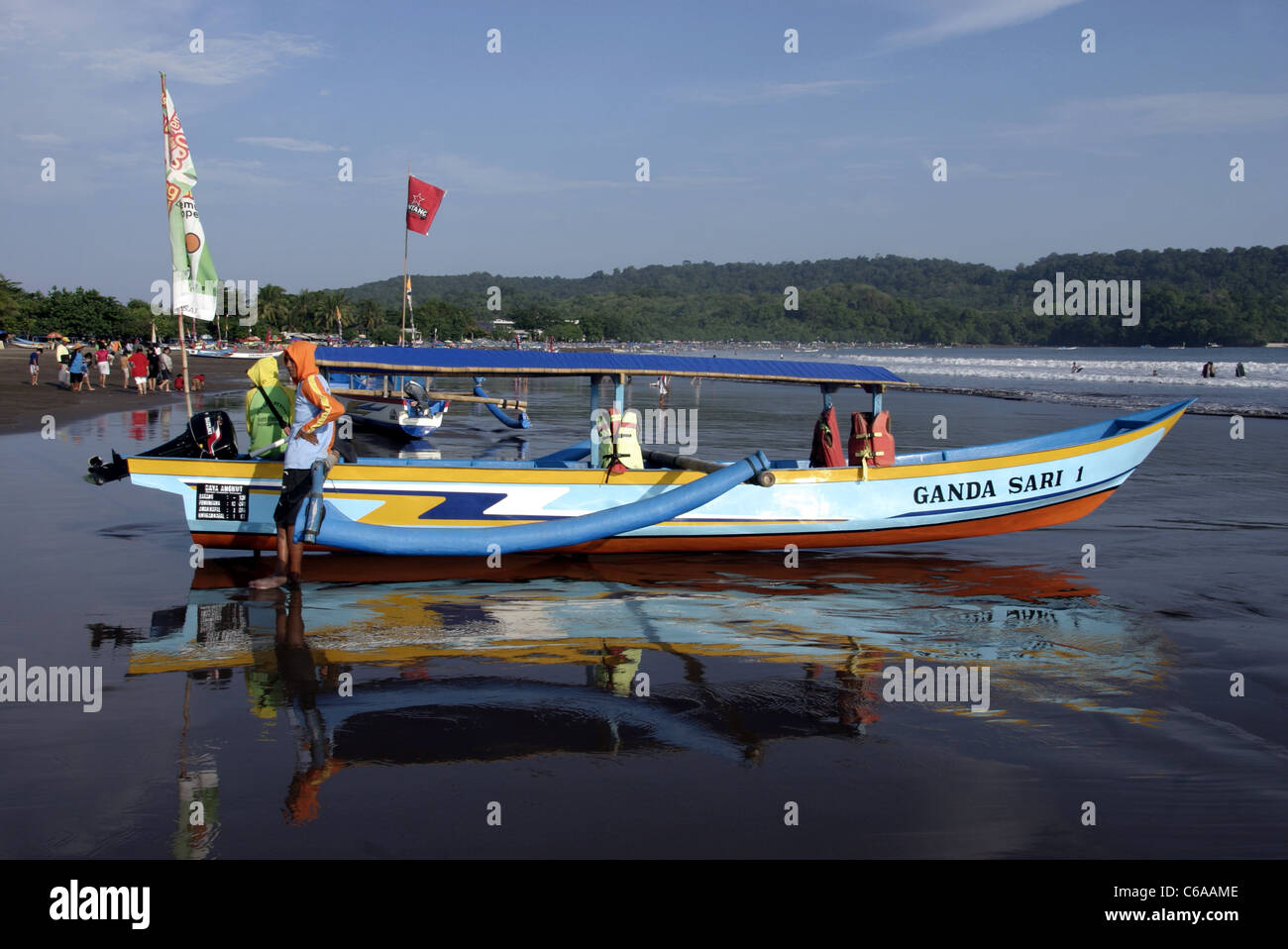 Local tourist operators on Pantai Barat. Pangandaran, West Java, Java ...