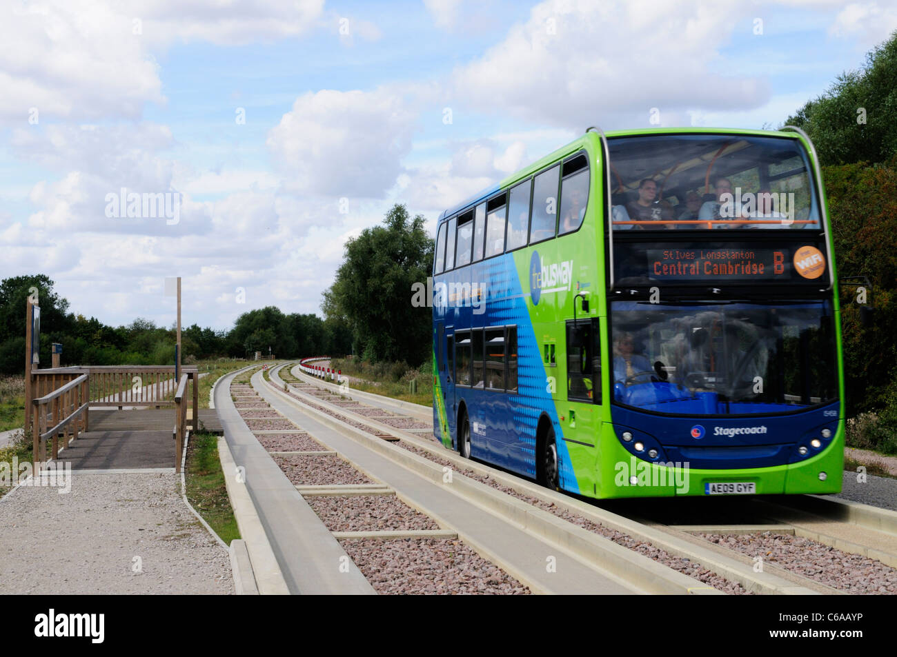A Bus on The Cambridgeshire Guided Busway at Fen Drayton Lakes RSPB ...