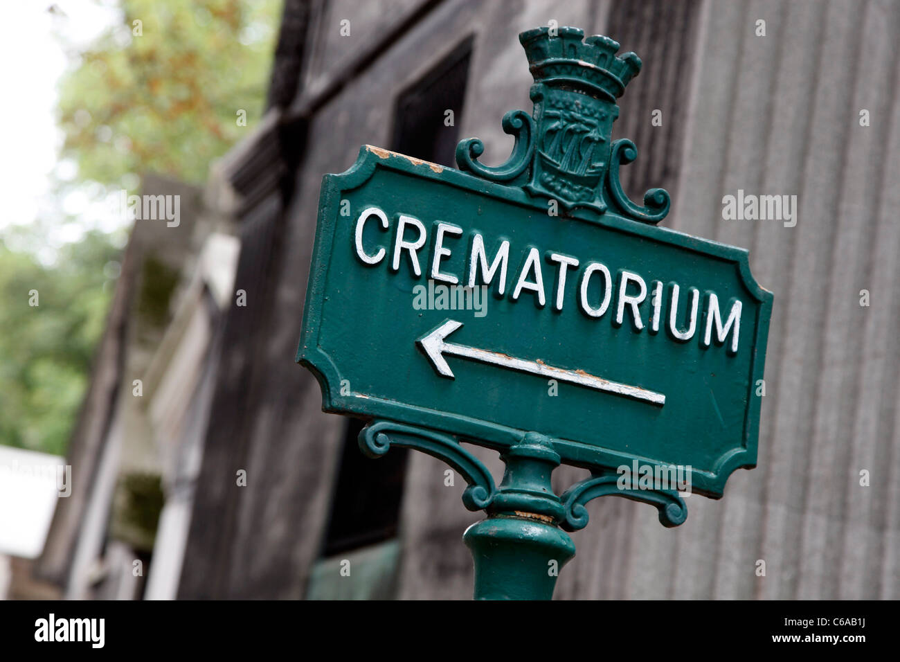 Crematorium sign at the Pere Lachaise cemetery in Paris, France Stock ...