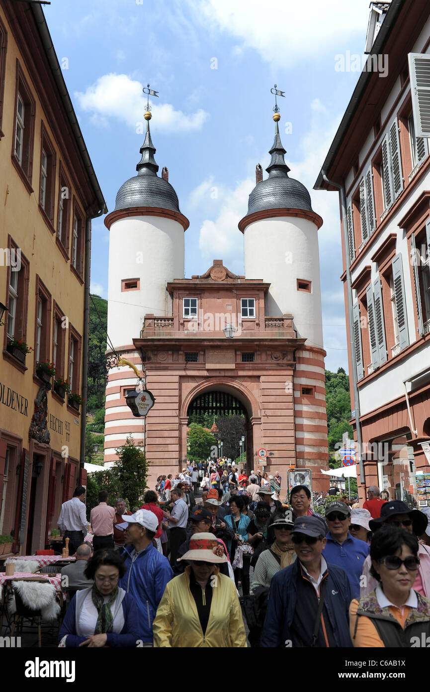 The baroque towers of the medieval bridge gate Heidelberg Baden ...