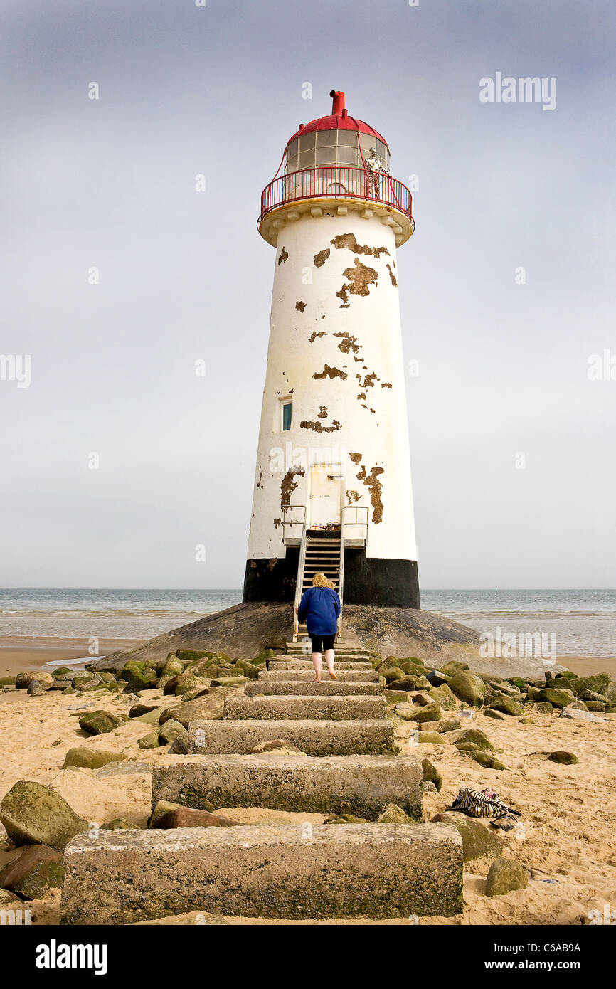 Point of Ayr lighthouse on Talacre beach in Flintshire, North Wales ...