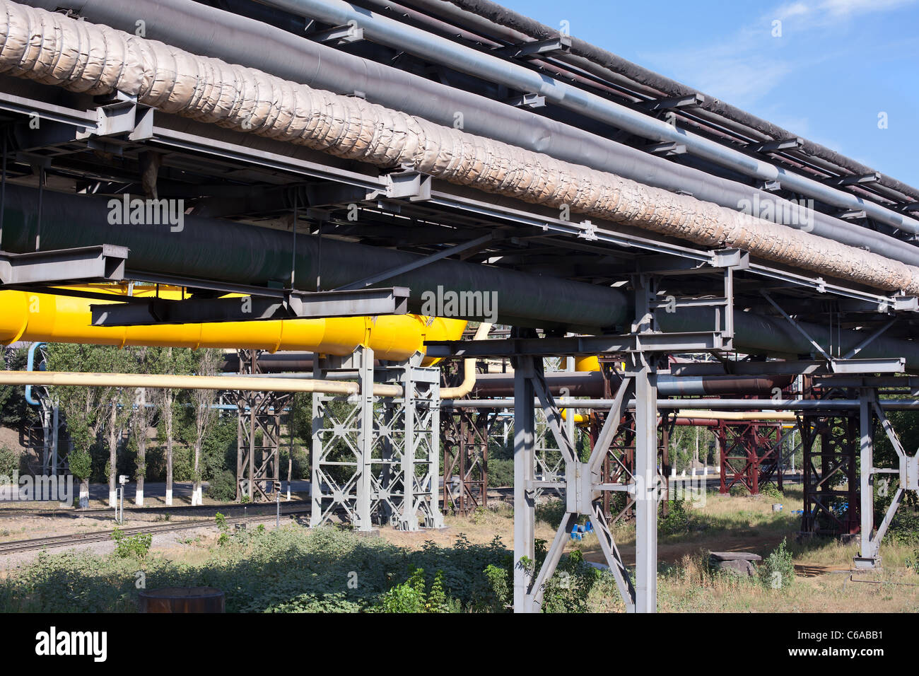 Industrial gas and oil pipelines on metal in a Russian metallurgical ...