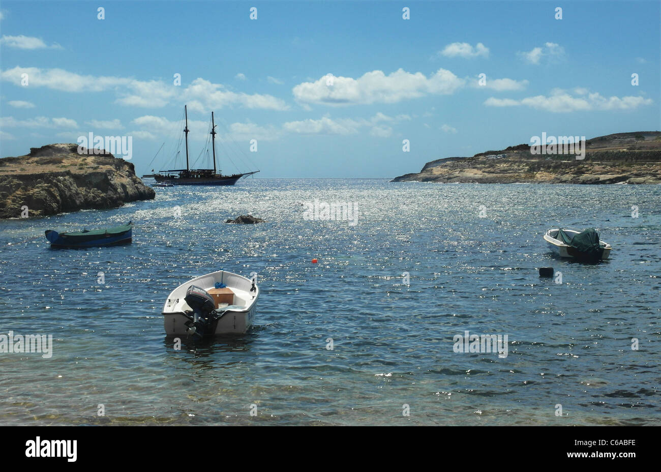 Xatt l-Ahmar Bay, Gozo, Malta with boats Stock Photo - Alamy