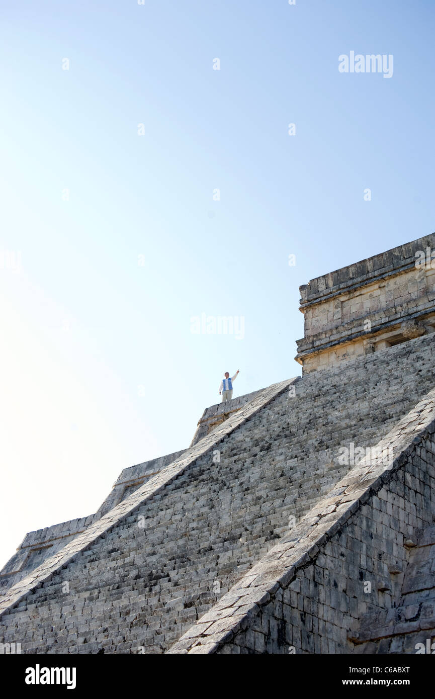 President Felipe Calderon of Mexico atop the pyramid at Chichen Itza ...