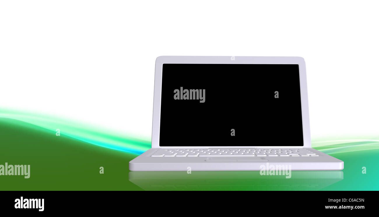 White laptop with a black screen on wavy green ground Stock Photo - Alamy