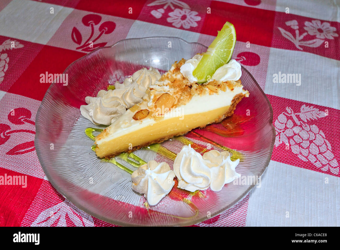 Key lime pie, a signature dessert in Florida, made with egg yolks, lime ...