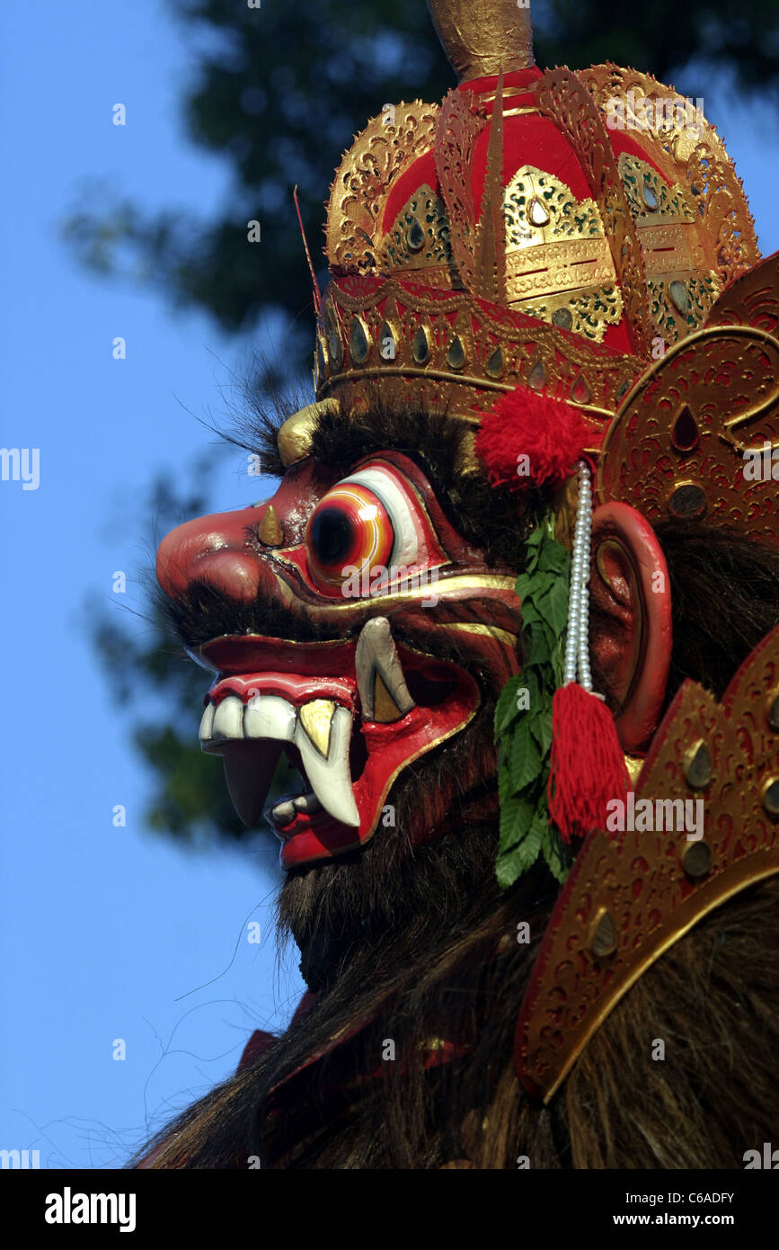Performer in Barong mask during procession of the Bali Arts Festival ...