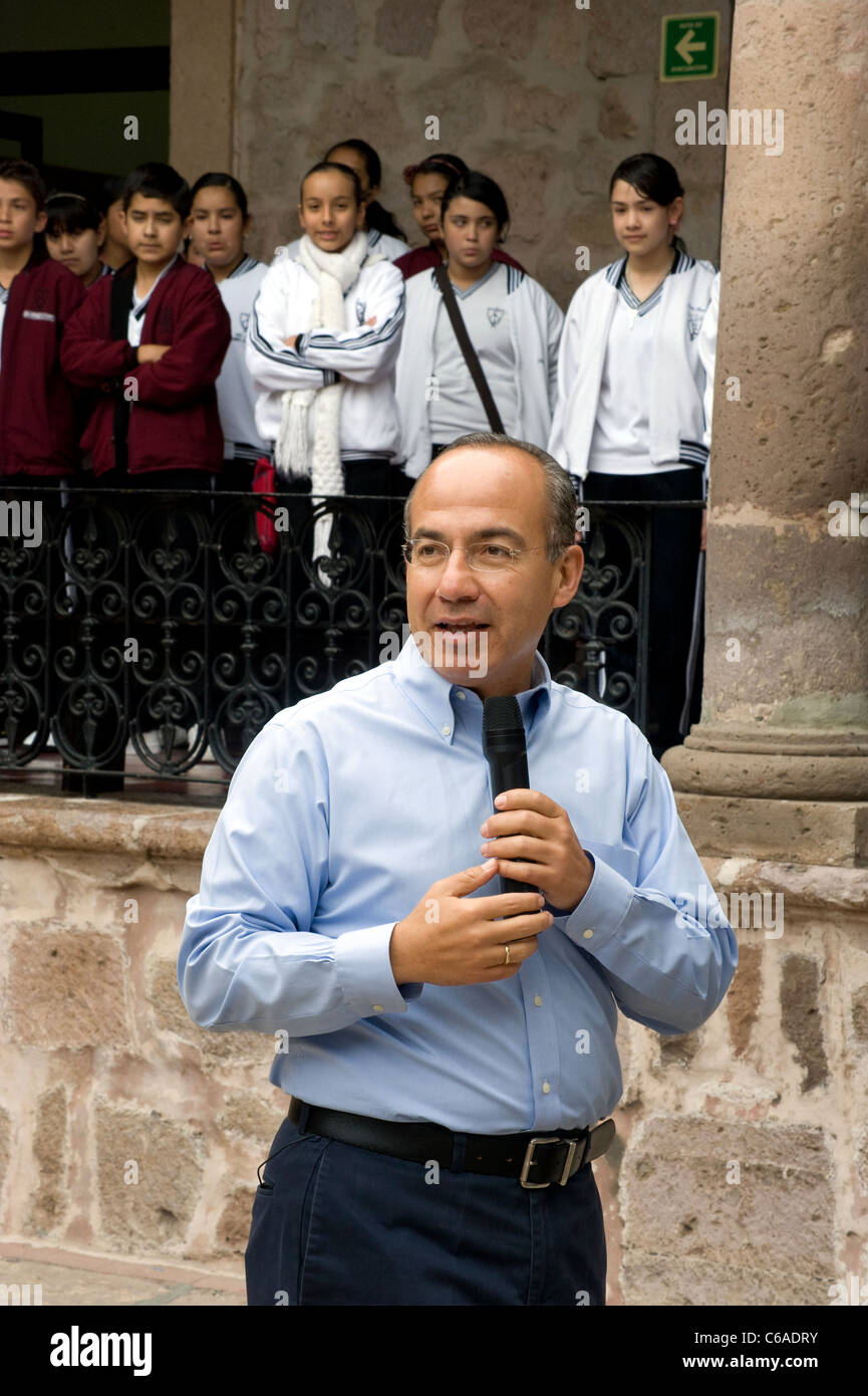 President Calderon addressing students at a school in Morelia Stock ...