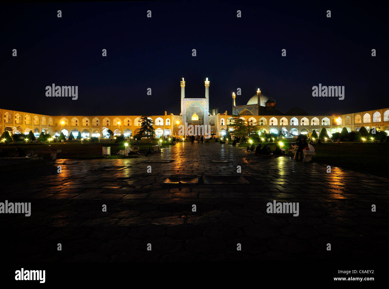 The Shah Mosque and Naghshe Jahan Square at night, Isfahan Iran Stock ...