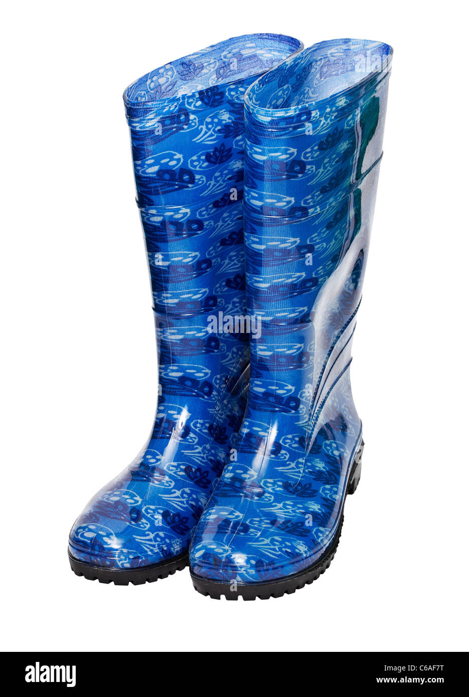 High blue rubber boots isolated on white background Stock Photo - Alamy