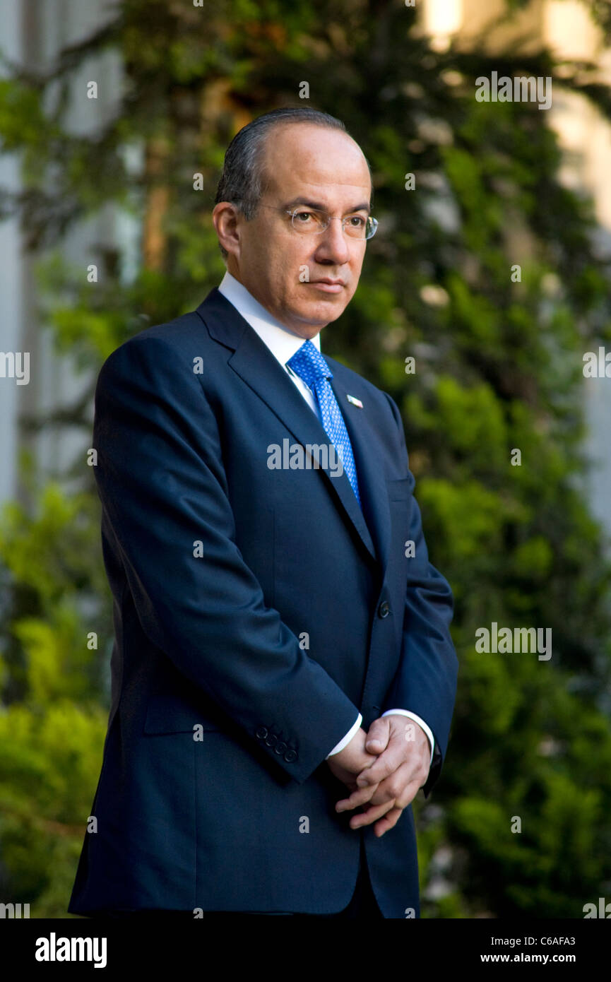 President Felipe Calderon at Los Pinos awaiting arrival of guest Stock ...