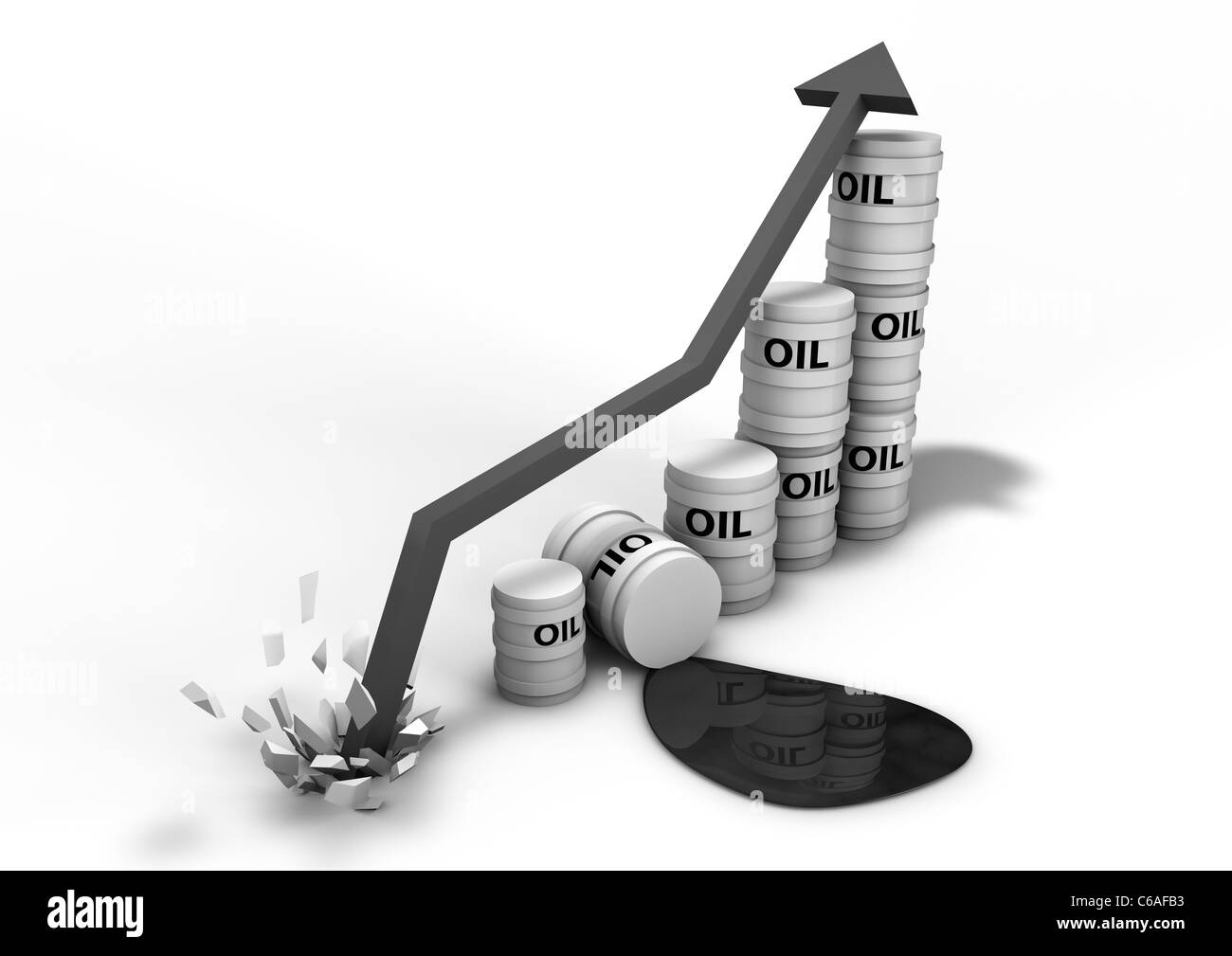 render of a booming oil graph with oil drums Stock Photo - Alamy