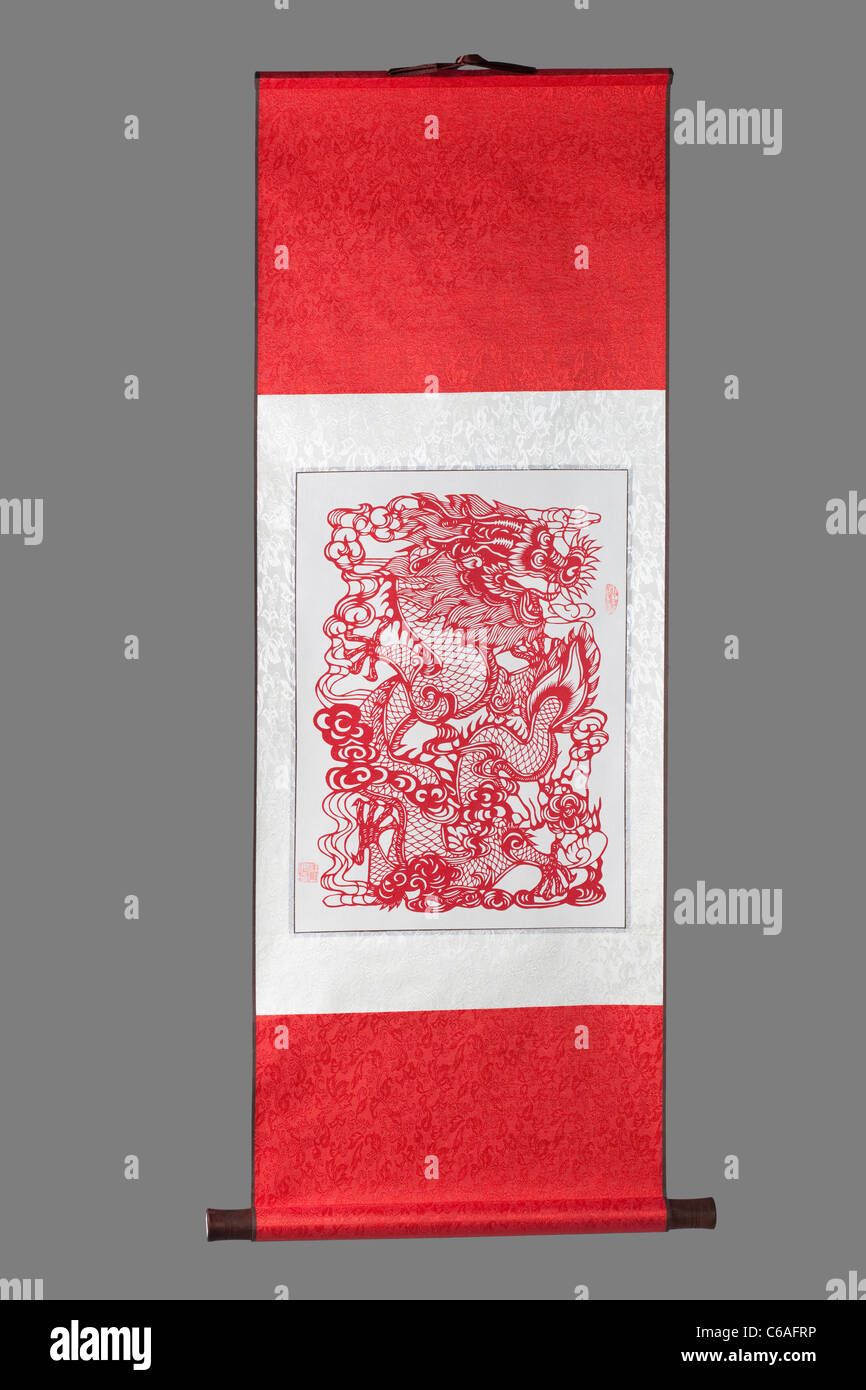 Scroll depicting red Chinese dragon Stock Photo - Alamy