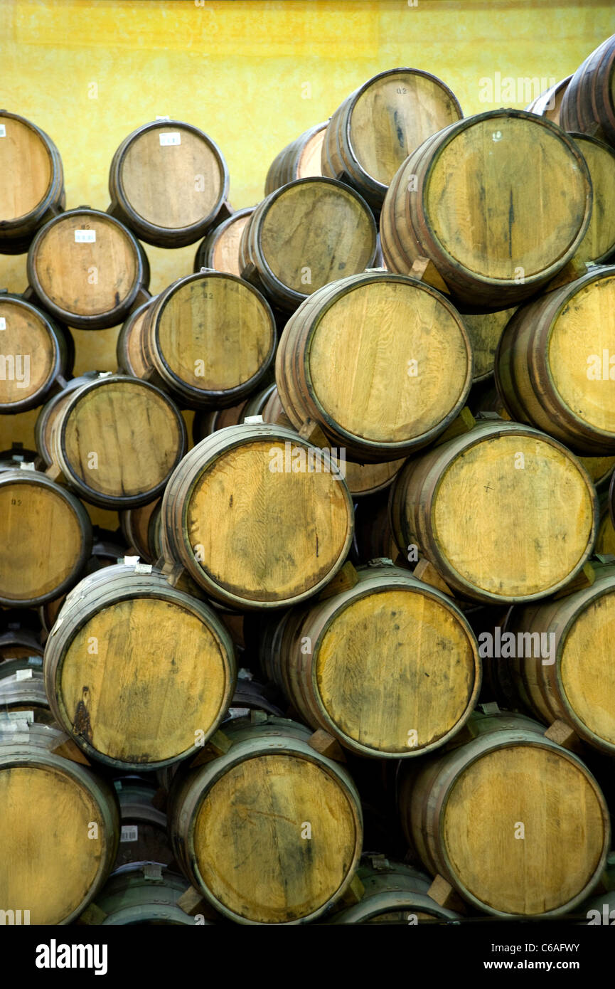 Barrels of aging tequila at Jose Cuervo plant in Tequila, Mexico Stock ...