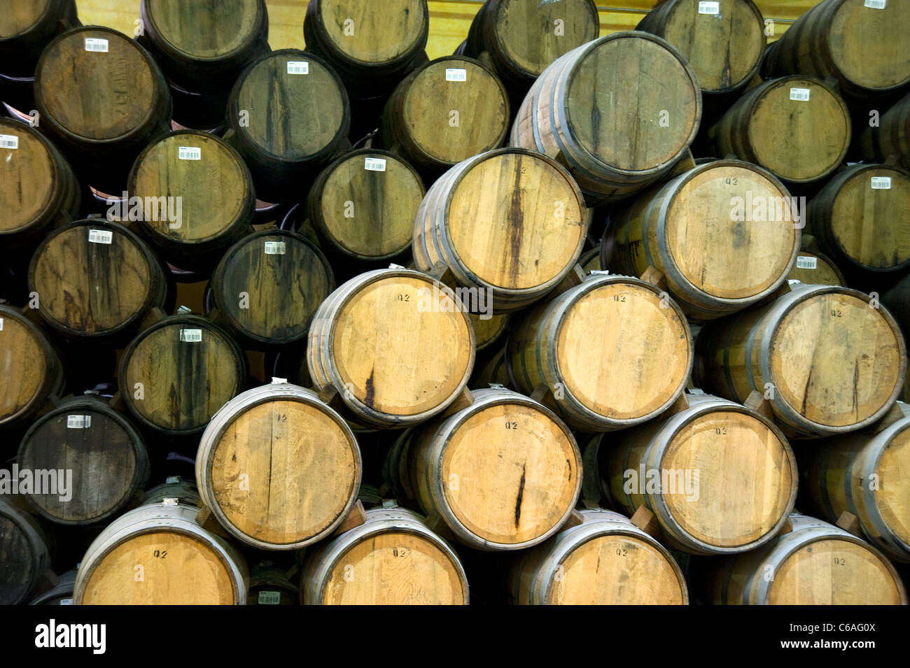 Barrels of aging tequila at Jose Cuervo plant in Tequila, Mexico Stock ...