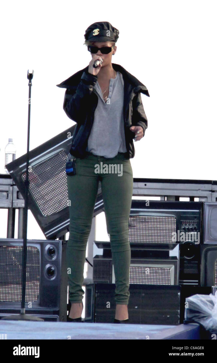 Singer Rihanna during rehearsals ahead of her performance at the Pepsi ...