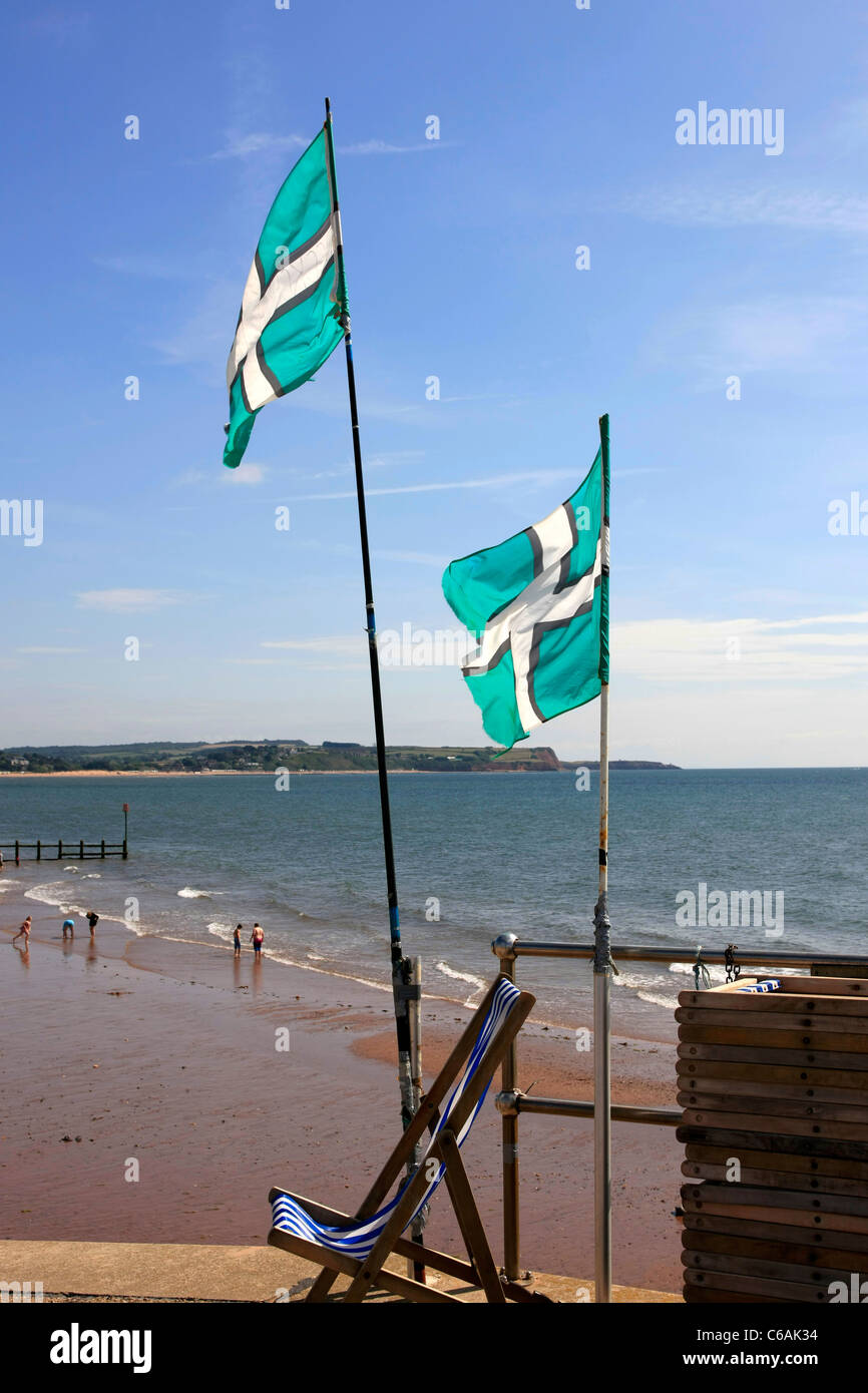 The White and Green flags of Devon County England Stock Photo - Alamy