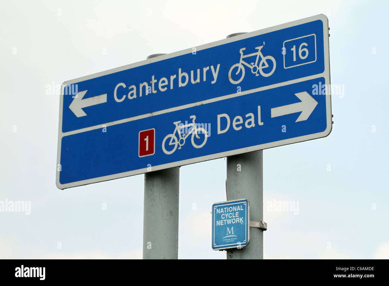 Cycleway sign between Canterbury and Deal near Dover in Kent, England ...