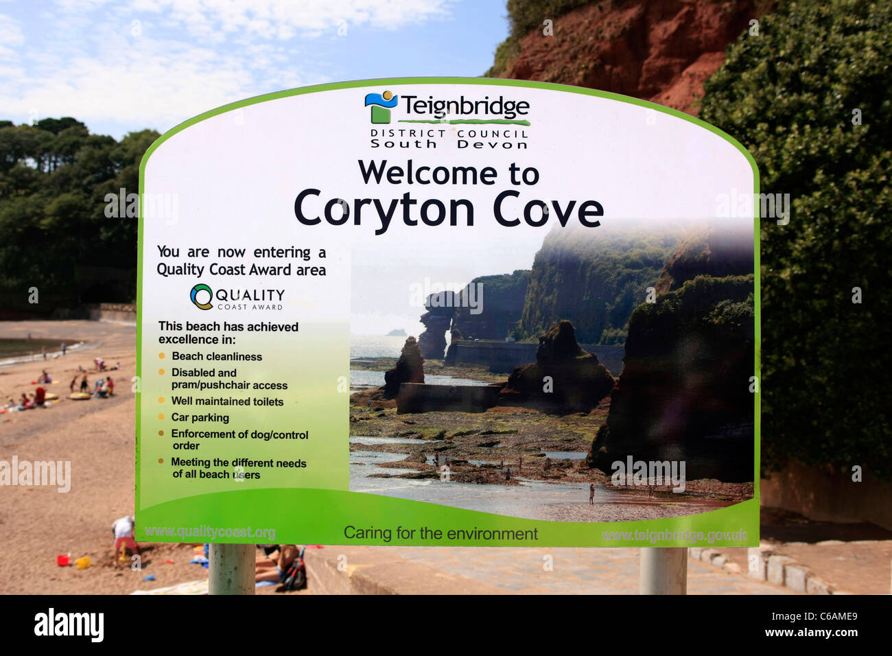 Welcome to Coryton Cove Signpost in Devon Stock Photo - Alamy
