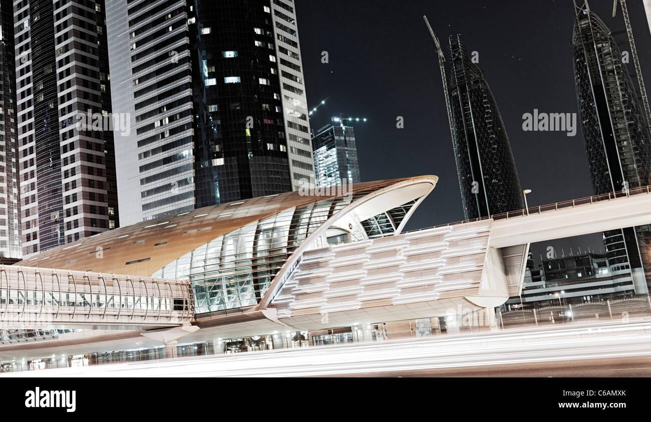 Golden shiny roof of a Metro station of the RTA in the evening, Dubai ...