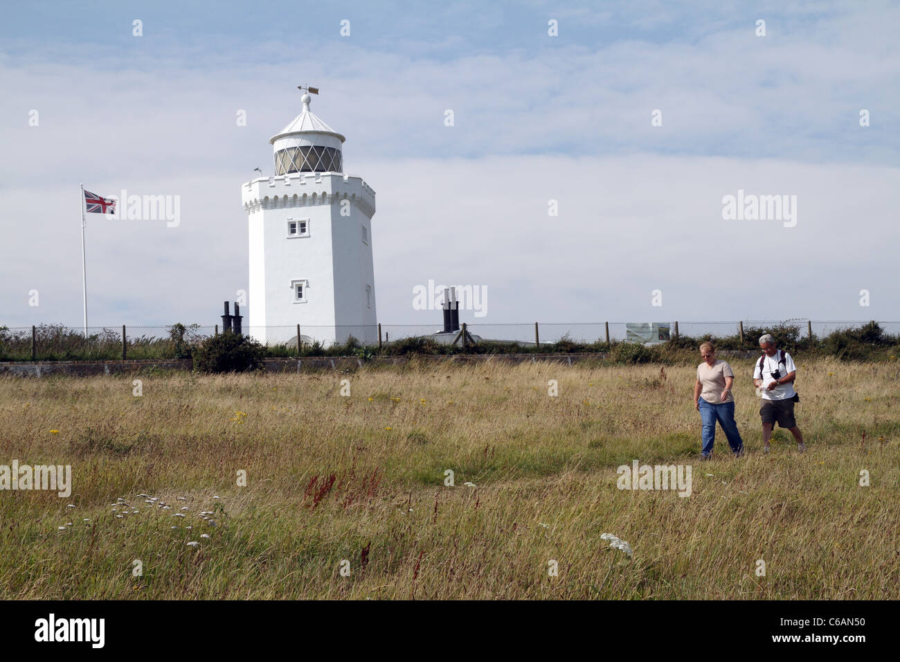 Visitors to South Foreland lighthouse on the English Channel near Dover ...