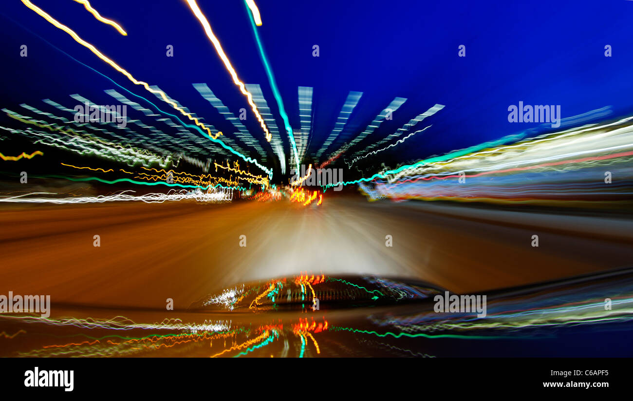Road traffic, blurred lights, light traces, light art, dynamic ...