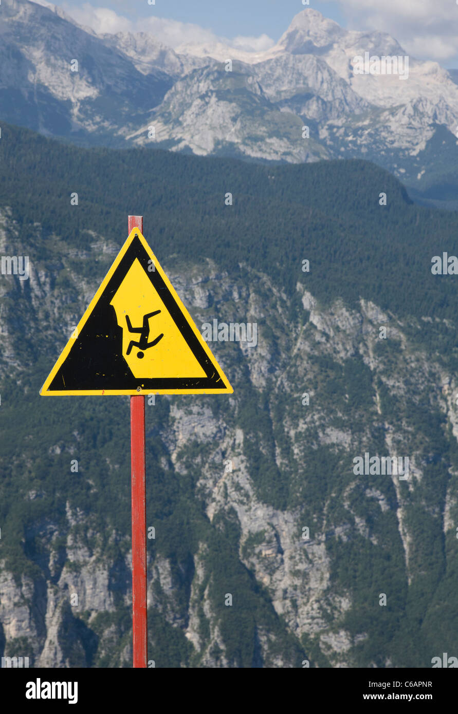 Warning sign on Vogel Mountain, Slovenia Stock Photo - Alamy